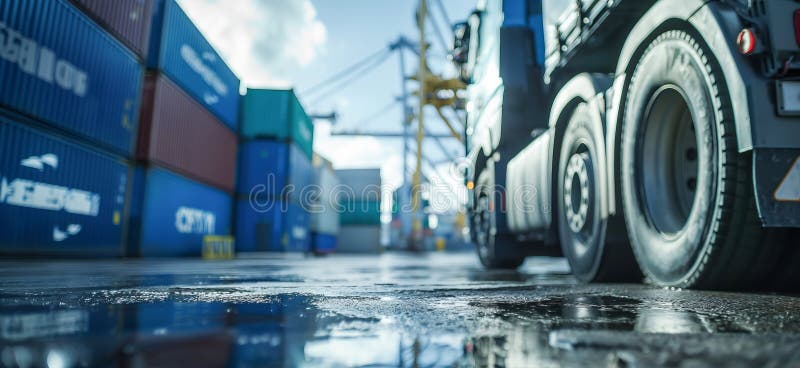 Container Ship Truck in the Terminal at the Port on Unloading or ...