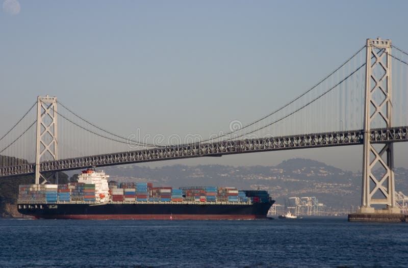 Container Ship Under Bridge Stock Image - Image of shipping, trans: 733283