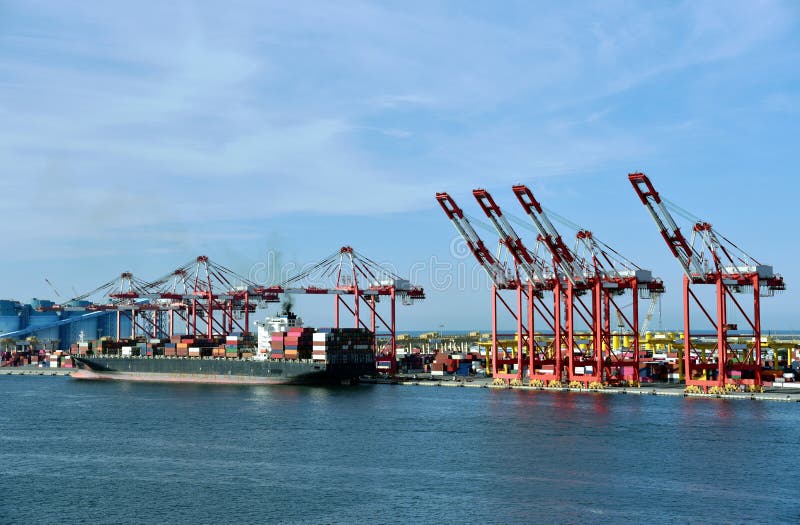 Gantry Cranes are Loading Cargo on the Container Ship in Port of ...