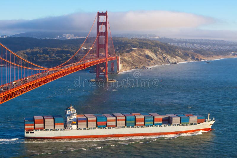 Container Ship Under Golden Gate Bridge Stock Image - Image of ...