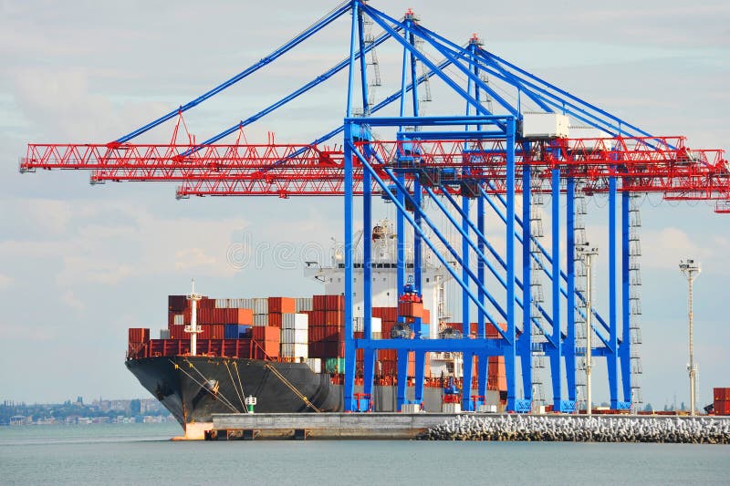 Container Ship Under Port Crane Stock Image - Image of dock, freighter ...