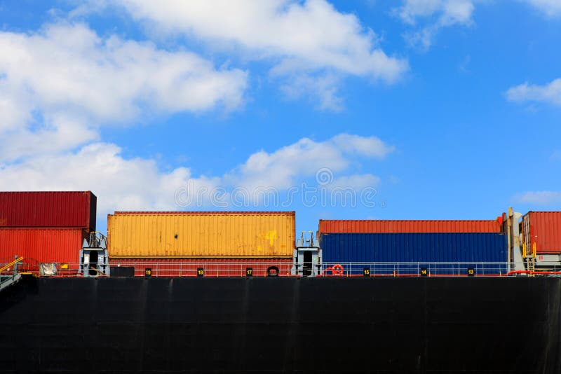 Container Ship and Various Brands and Colors of Shipping Containers ...