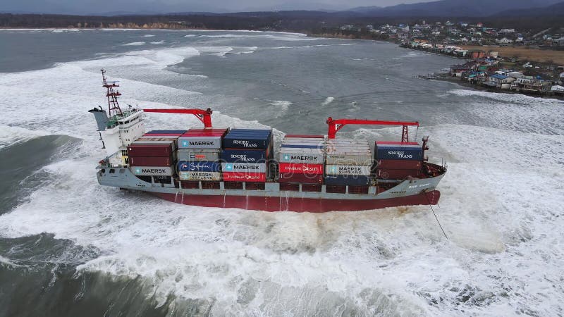 Container Ship, Which Ran Aground during a Storm. Shipwreck. Giant ...