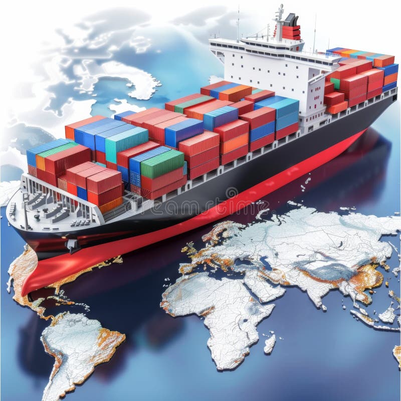 Container Ship on the World Map Illustration. Stock Illustration ...