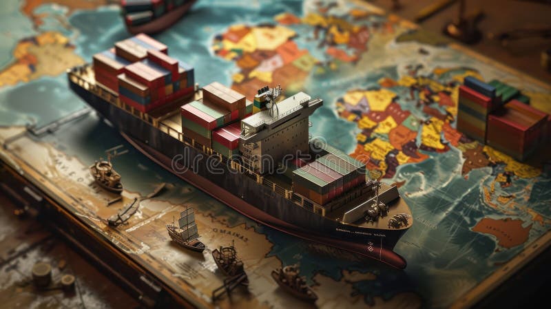 The Container Ship on World Map. AI Generated Stock Photo - Image of ...