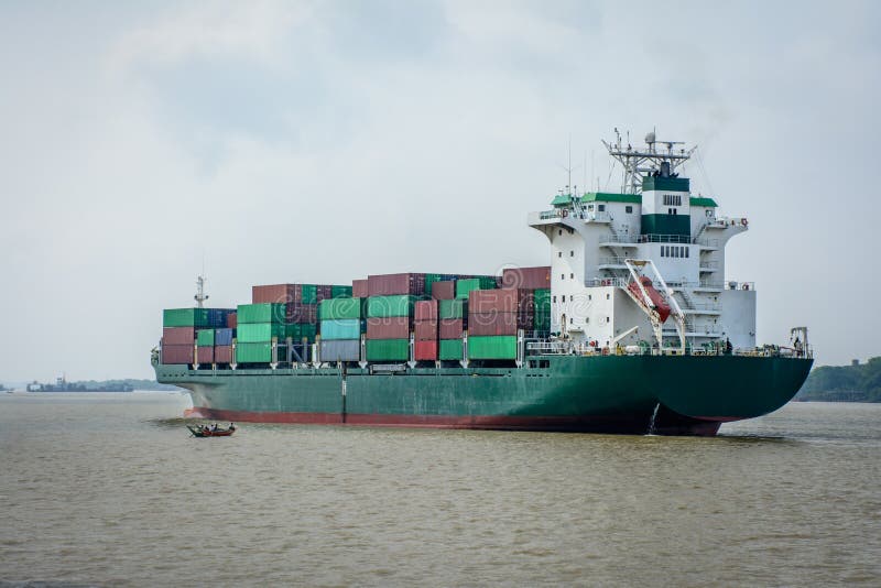 River Container Barge At Sunset, Vancouver Stock Image - Image of cargo ...