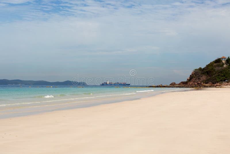 Container Shipping by the Sea. Sand Beach Tropical Summer Background ...