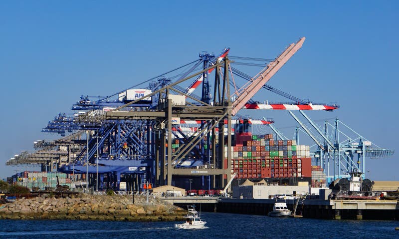 Container Shipping Terminal Loading an Oceangoing Ship at the Port of ... Container Shipping Terminal Loading an Oceangoing Ship at the Port of ...