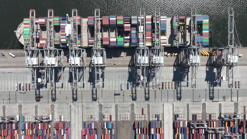 Loading and Unloading Shipping Containers at Terminal Stock Video ...