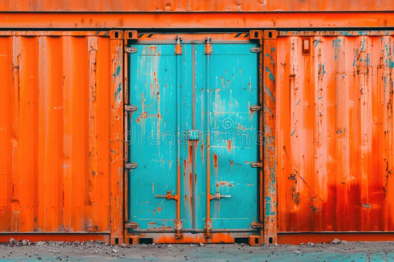 Container Shipping Transportation, Orange and Blue Design, Blue Door ...
