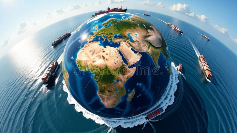 Container Ships Circling Earth Globe: Global Trade and Commerce Stock ...