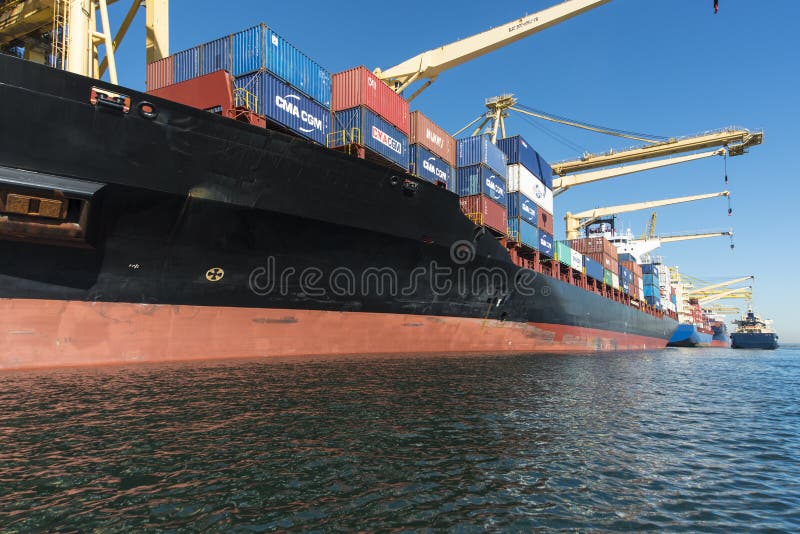 Container Ships Docked Close Up Editorial Photography - Image of harbor ...