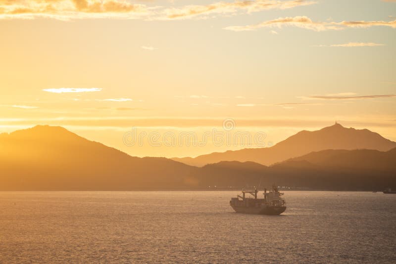 Container Ships in Ocean, South China Sea, Sunset Stock Image - Image ...
