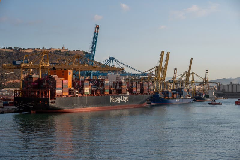 Container Ships in the Port at Barcelona Editorial Stock Photo - Image ...