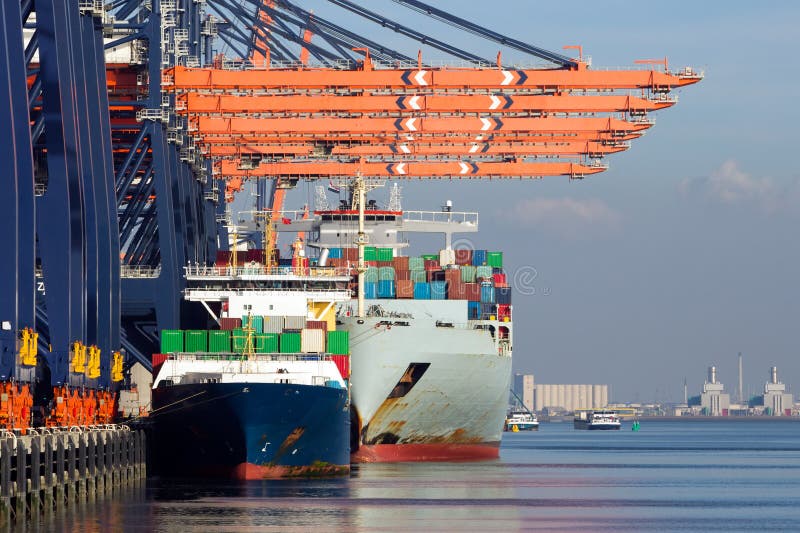 Container Ships Port Rotterdam Editorial Stock Image - Image of ...