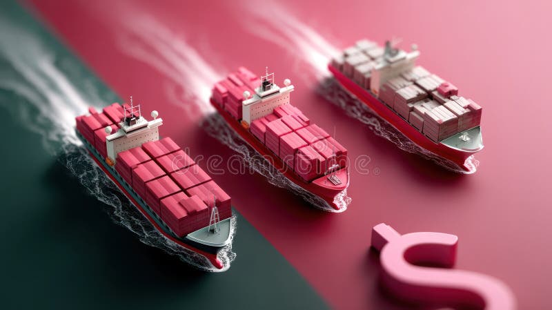 Container Ships Sailing with Dollar Symbol, Symbolizing Financial ...