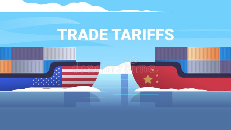 Container Ships with US and China Flags Facing Each Other Symbolizing ...