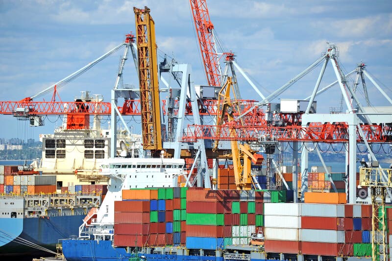 Container Stack and Cargo Ship Stock Photo - Image of quay, dock: 34632902