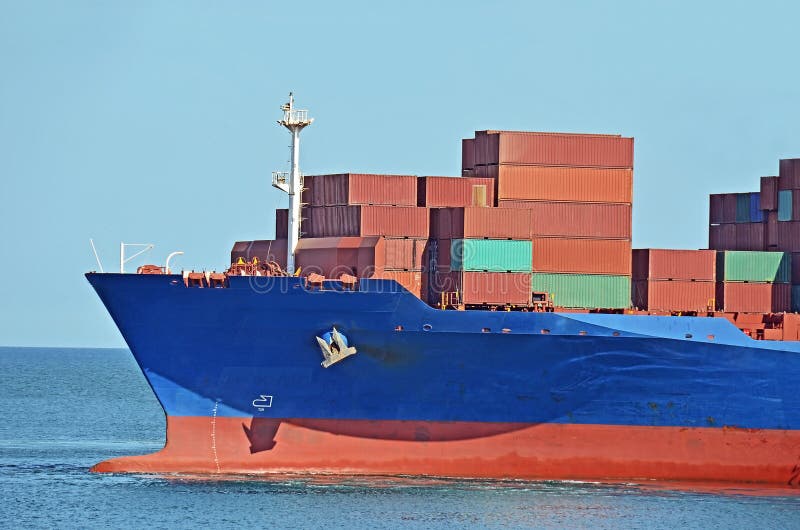 Container Stack on Freight Ship Stock Image - Image of pier, logistics ...