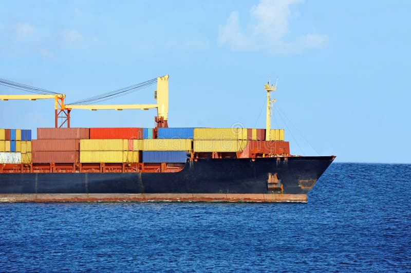 Container Stack on Freight Ship Stock Image - Image of port, freight ...