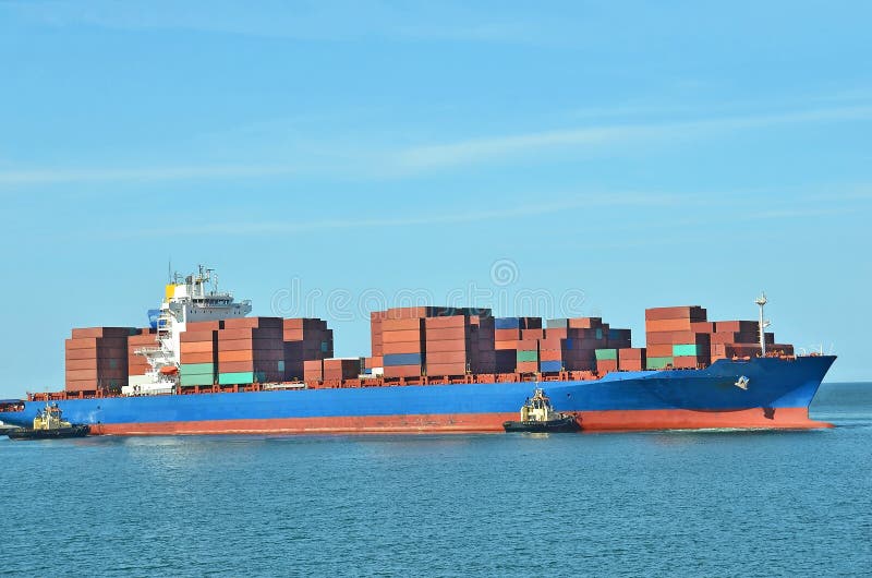 Container Stack, Ship and Tugboat Stock Image - Image of bunder ...