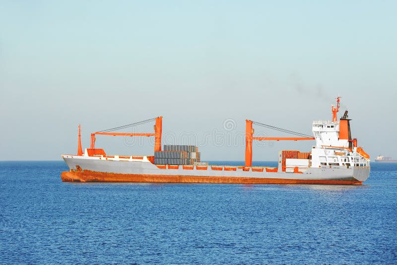 Container Stack on Freight Ship Stock Photo - Image of harbor, crane ...