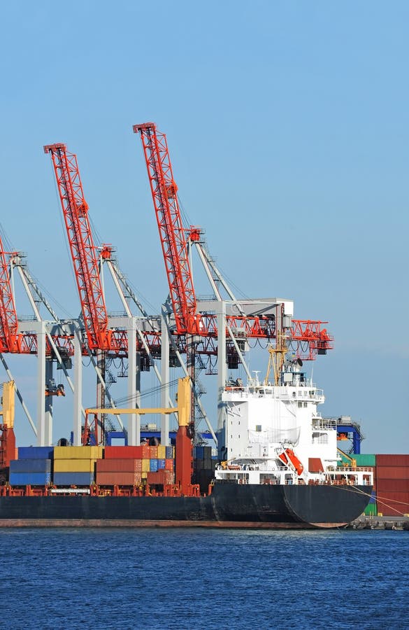 Container Stack on Freight Ship Stock Photo - Image of harbor, mooring ...