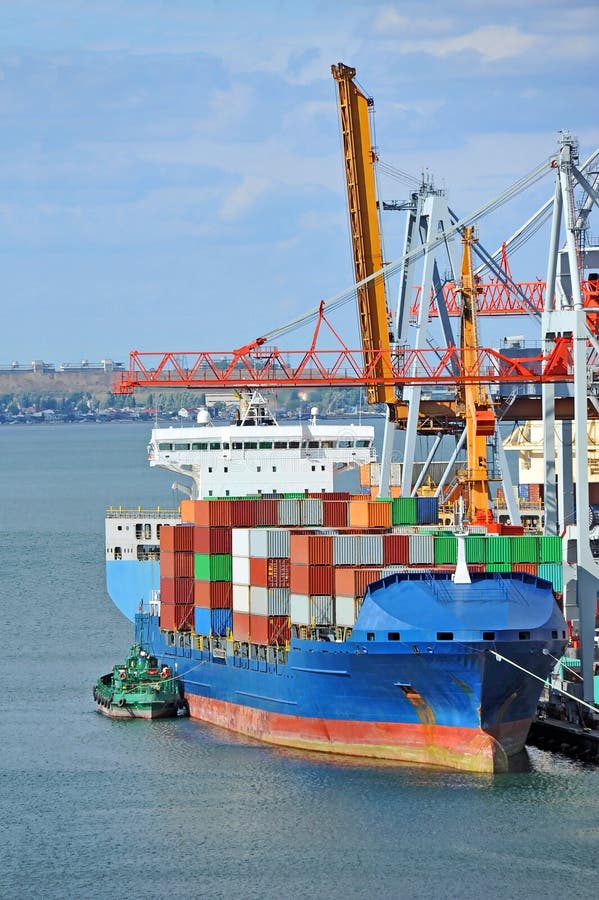 Container Stack on Freight Ship Stock Photo - Image of gantry, cargo ...