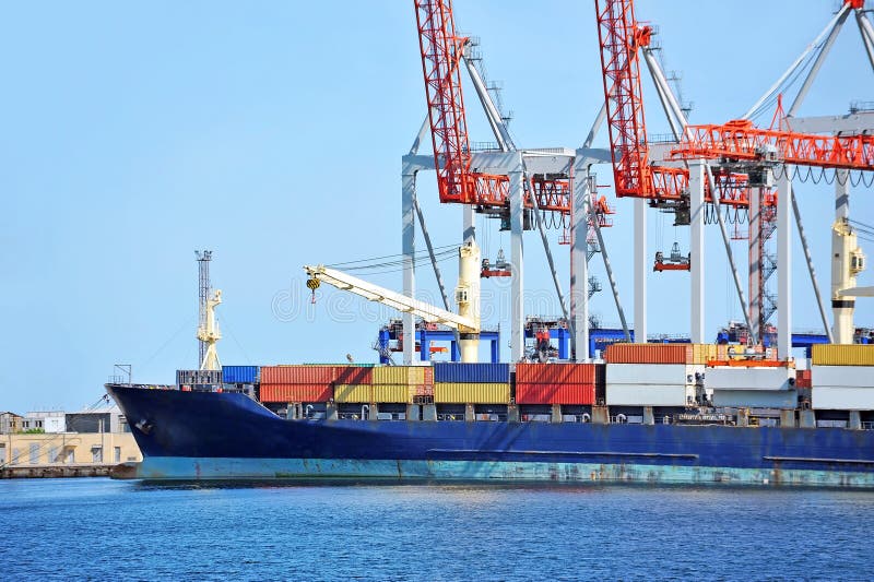 Container Stack on Freight Ship Stock Photo - Image of harbor, mooring ...