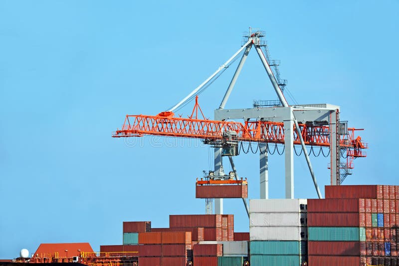 Container Stack on Freight Ship Stock Image - Image of crane, gantry ...