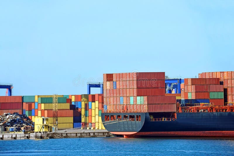 Container Stack on Freight Ship Stock Image - Image of freighter ...