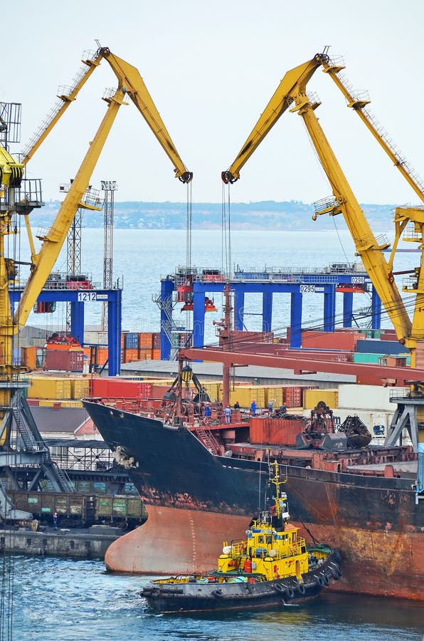 Container Stack, Ship and Tugboat Stock Image - Image of bunder ...