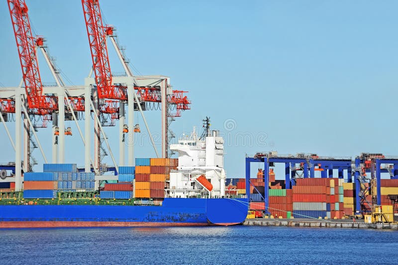 Container stack and ship stock image. Image of nautical - 32667381