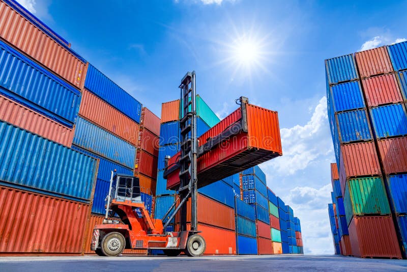 Stacker Lifting a Container Stock Photo - Image of forklift, shipping ...