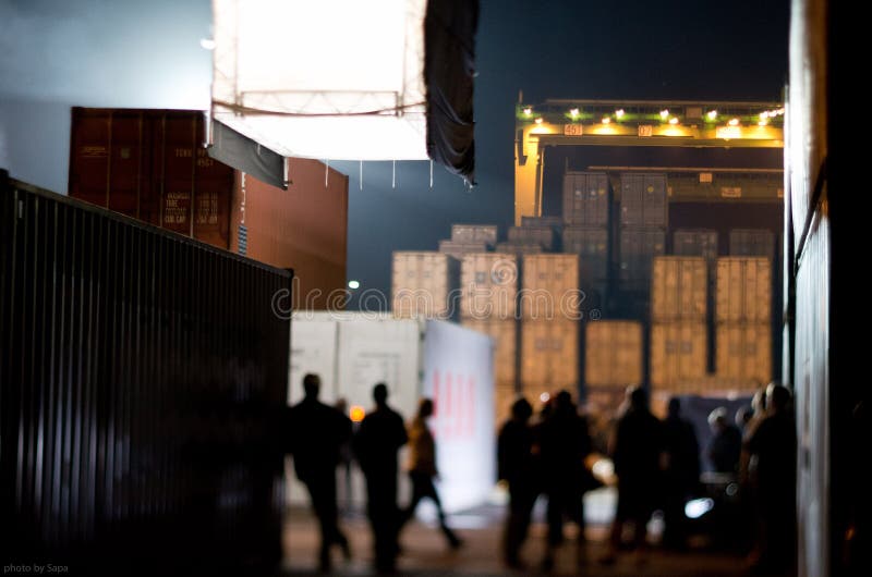 Container Stacker in the Port at Night. Port Work at Night Stock Image ...