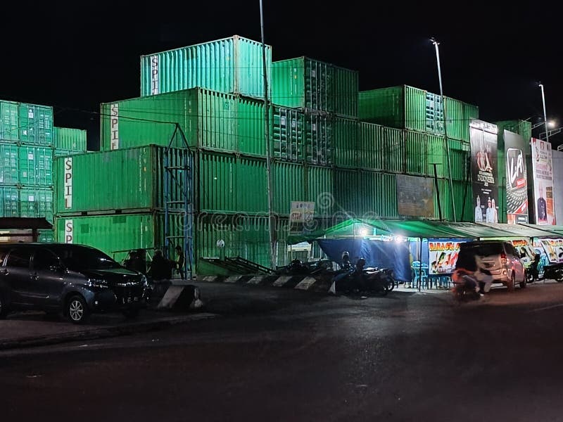 Container Stacking Activities at the Port in the Evening Stock Image ...