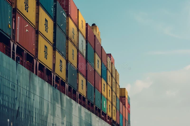 Container Stacks on Board Under Crane Bridge Stock Image - Image of ...