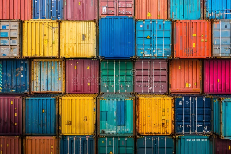 Container Stacks on Board Under Crane Bridge Stock Photo - Image of ...