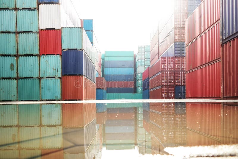 Stacks of Cargo Containers, Import Export Ships in Port Harbour ...