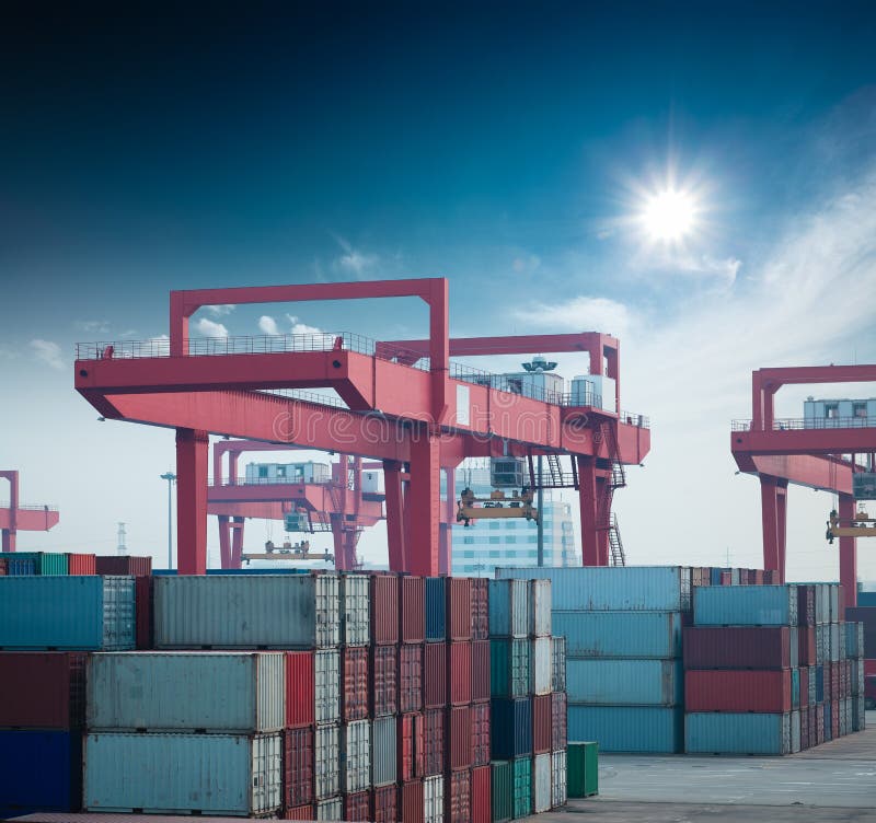 Container Terminal with Foreign Trade Background Stock Photo - Image of ...