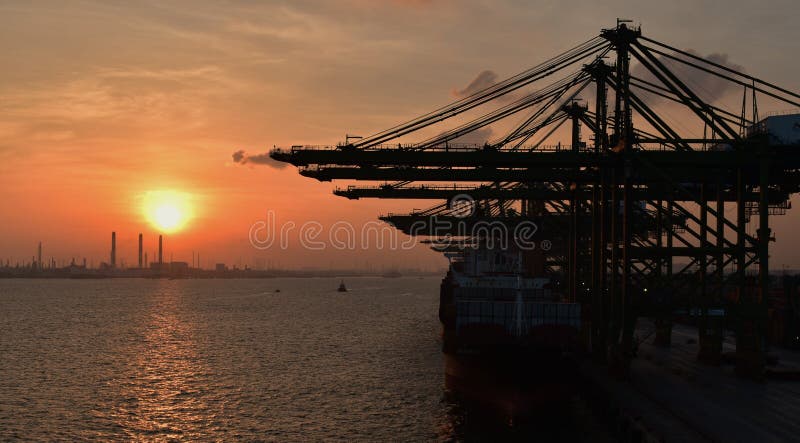 Container Terminal, Cargo Cranes and Big Industrial Complex at the ...