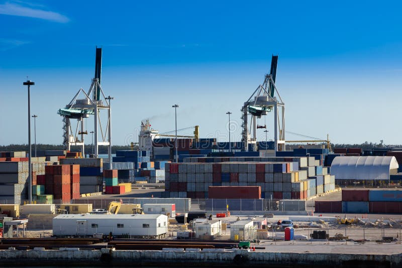 Container Terminal, Cargo Port. Container Loading Cranes. Stock Photo ...