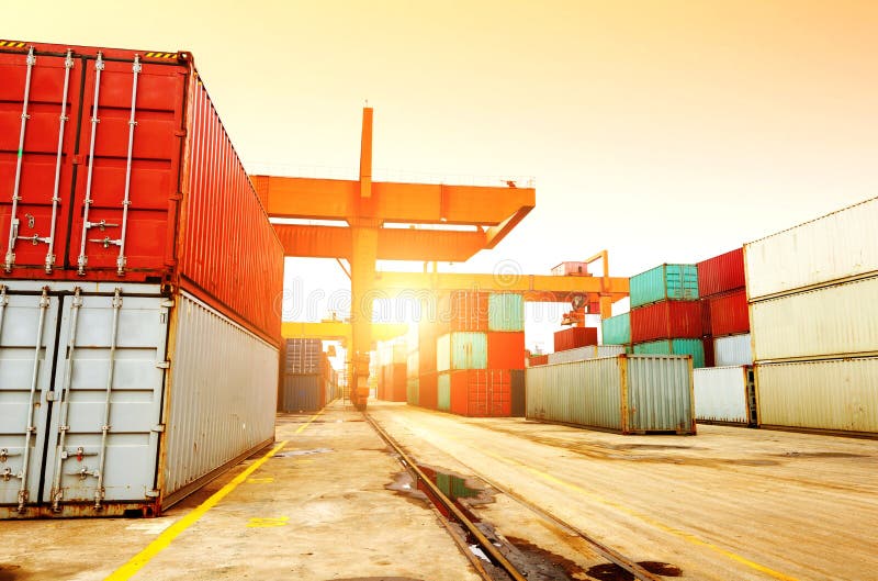 The Container Terminal at Dusk Stock Image - Image of heavy, shipping ...