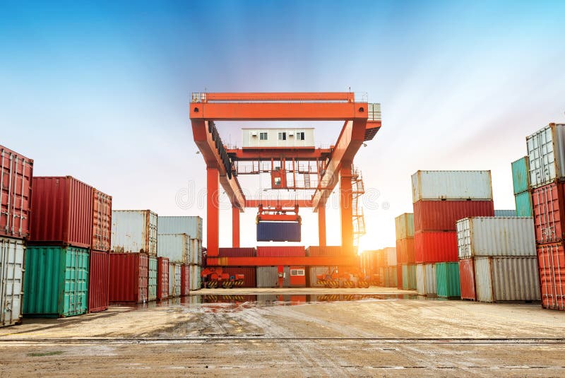 The Container Terminal at Dusk Stock Image - Image of delivery ...