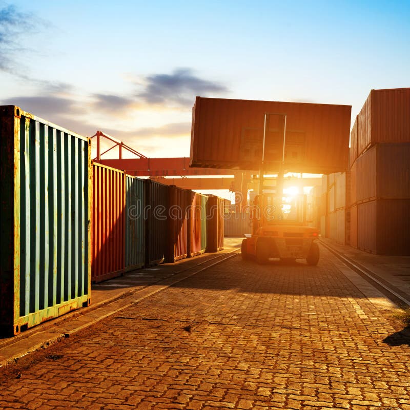 The Container Terminal at Dusk Stock Image - Image of delivery, freight ...