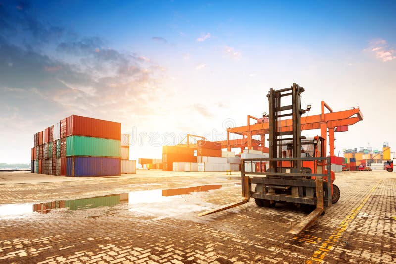 The Container Terminal at Dusk Stock Image - Image of delivery, freight ...