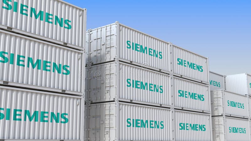 Container Terminal Full of Containers with Logo of Siemens. Shipment ...