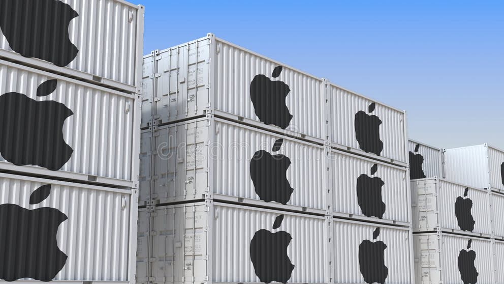 Container Yard Full of Containers with Logo of Apple Inc. Shipment ...