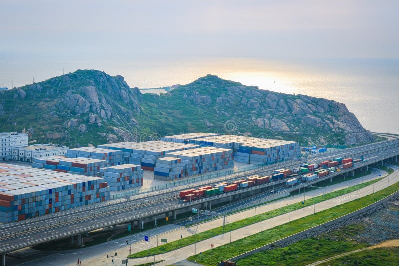 Container Terminal with Foreign Trade Background Stock Photo - Image of ...