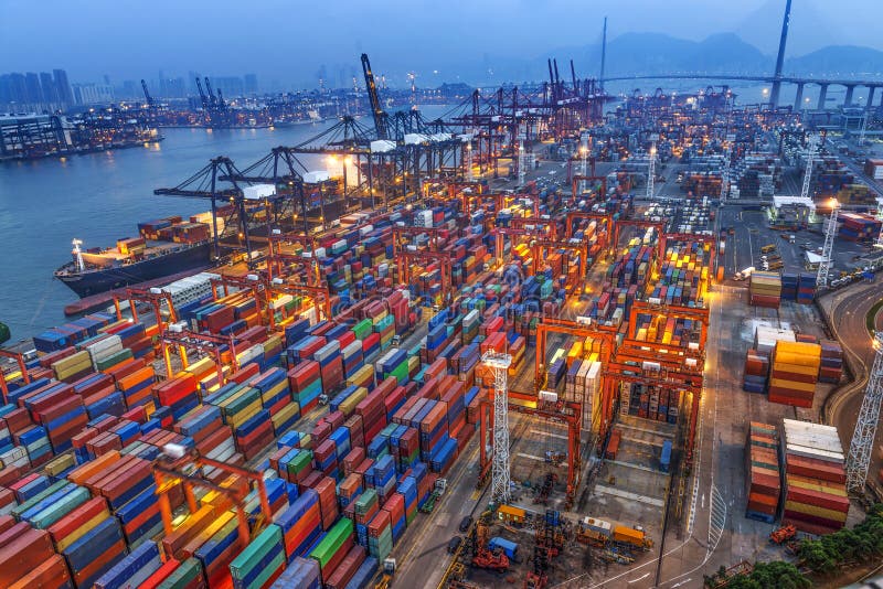 Container Terminal in Hong Kong at Night Stock Image - Image of loading ...